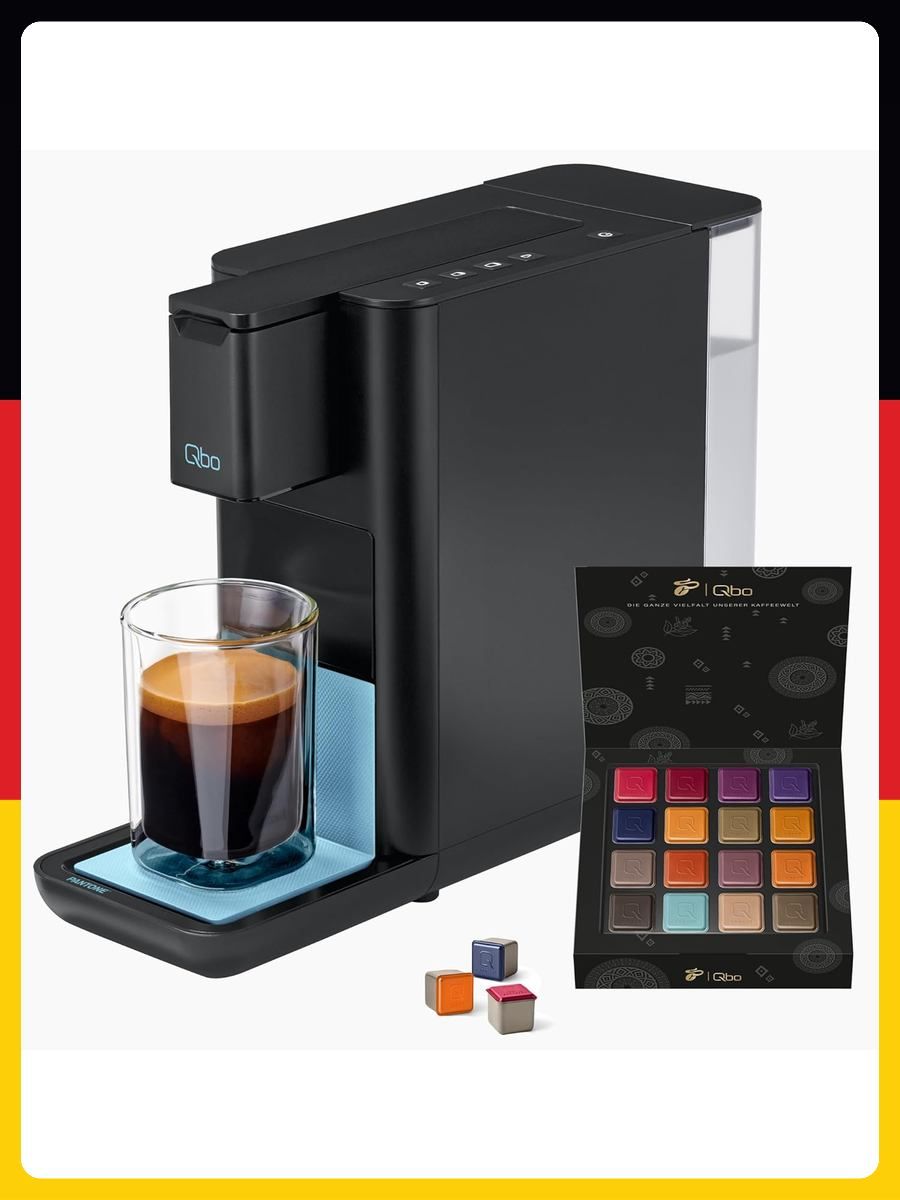 Tchibo Капсульная кофемашина Qbo ICONIC Pantone Premium Capsule Machine with 16 Recyclable Qbo Capsules for Espresso, Caffe and Caffe Grande, Compact, Innovative Design, Sky Blue