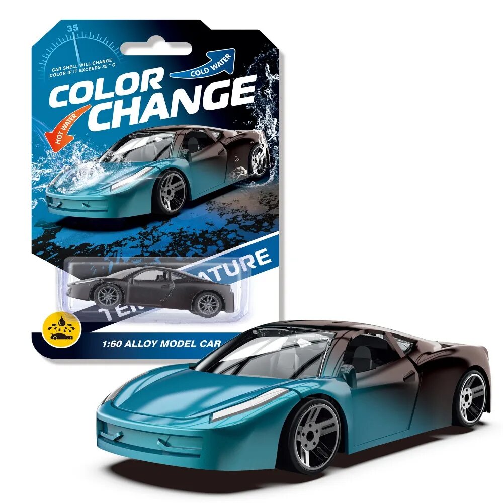 Масштабная модель автомобиля 1:64 металлическая меняющая цвет Синий, Style B