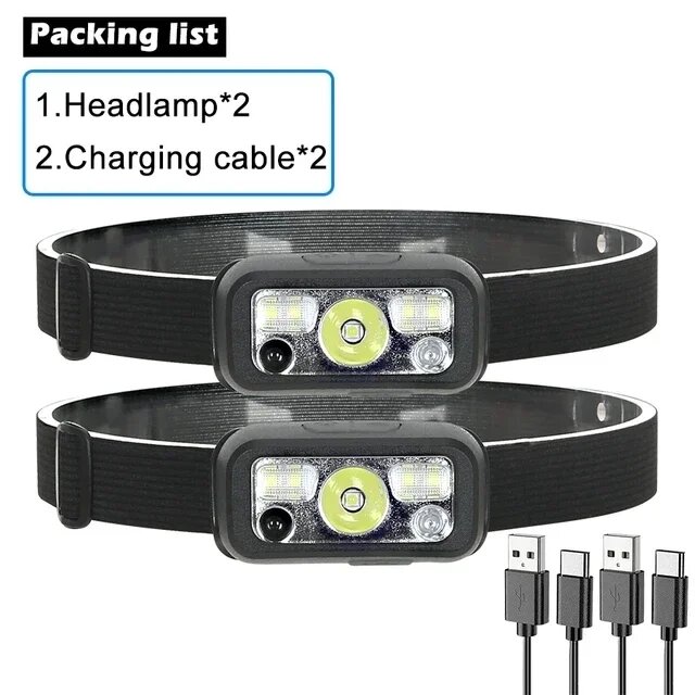 USB перезаряжаемый красный налобный фонарь 2PC