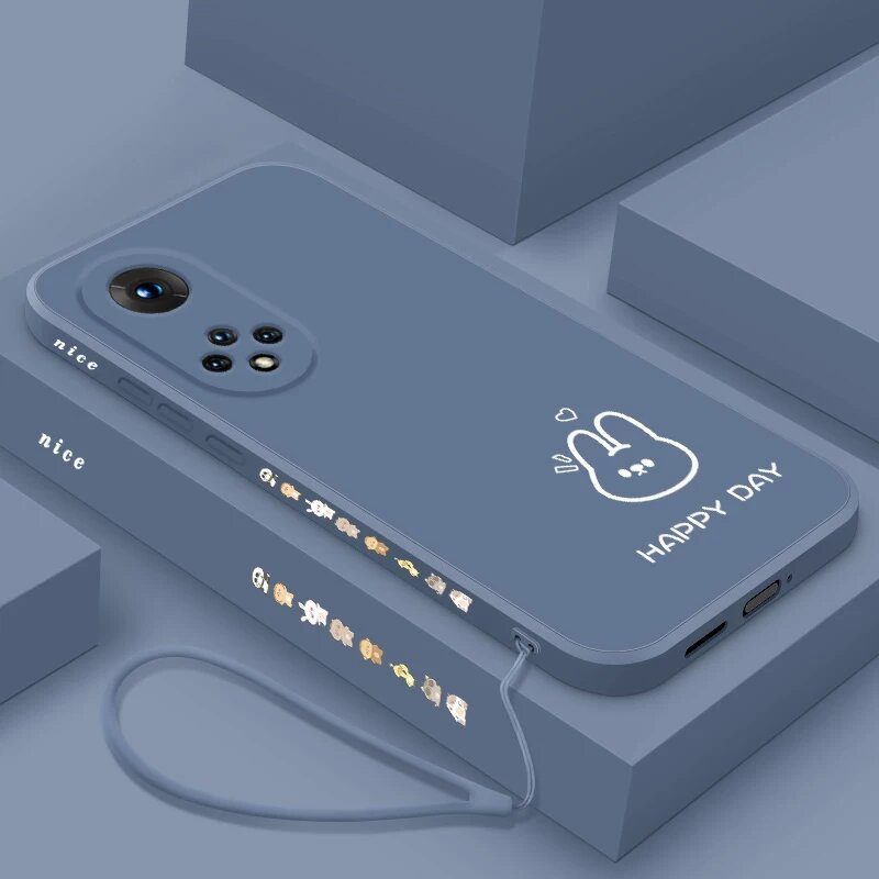 Чехол из жидкого силикона для Honor 50, лавандовый серый с рисунком кролика, ультратонкий ударопрочный защитный чехол