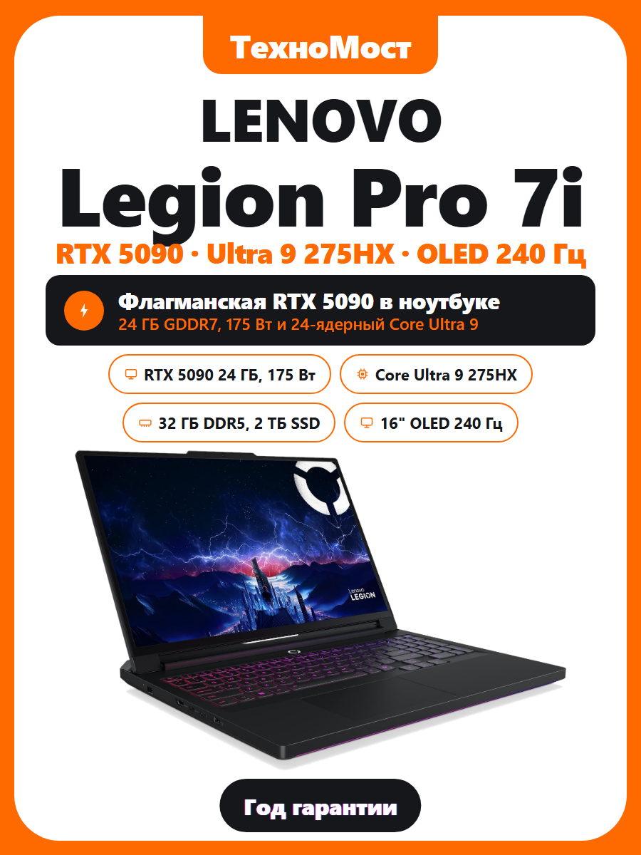 Игровой ноутбук Legion Pro 7i 16 OLED 240Гц RTX 5090 32ГБ