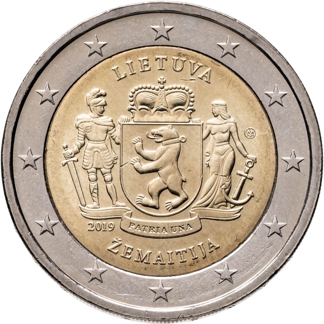 Литва 2 евро euro 2019 "Литовские этнографические регионы - Жемайтия", Биметалл, в сохранности UNC