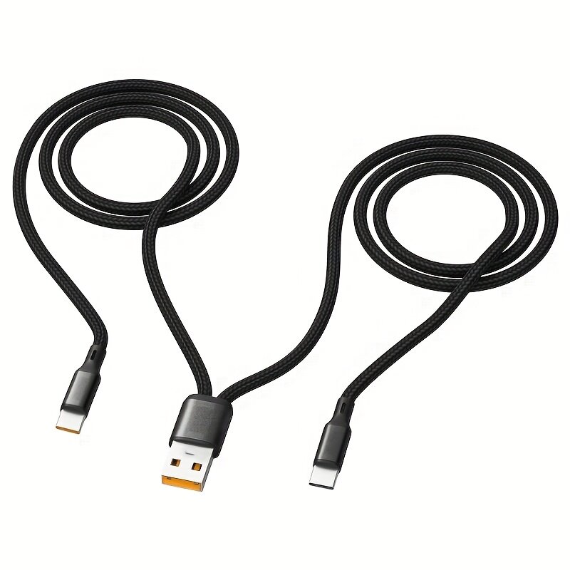 Кабель 2-в-1 для зарядки и передачи данных USB к Type-C с двумя разъемами Type-C, 60 Вт, 5 А, черный