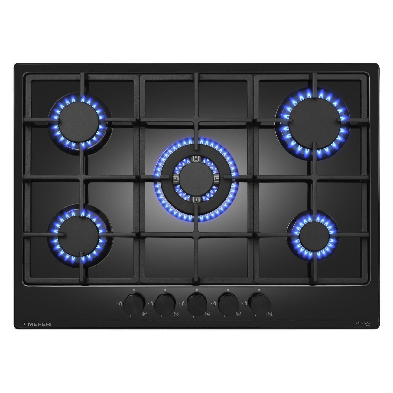 Варочная панель газовая MEFERI MGH705BK POWER, 70 см, 5 конфорок