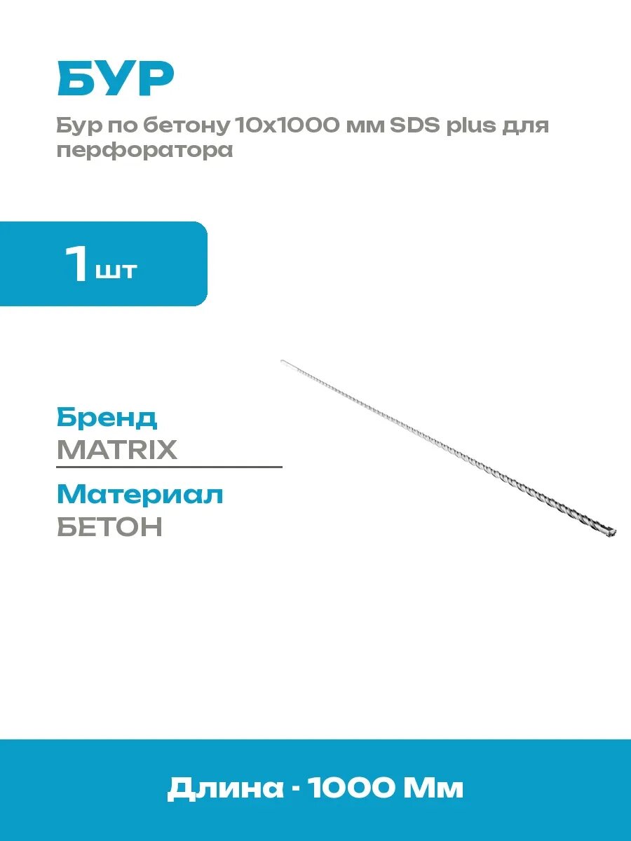 Бур SDS plus 10x1000 мм для бетона 1 шт оснастка перфоратор