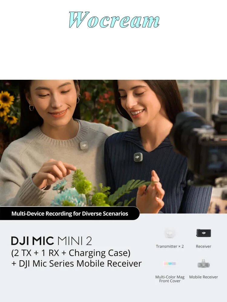 DJI Микрофон для мобильного устройства DJI Mic Mini 2 (2 TX + 1 RX + Charging Case) + DJI Mic Series Mobile Receiver (второе поколение мини-микрофона DJI) для мобильного устройства Mic Mini 2 (2 TX + 1 RX+Case), хром, черный матовый