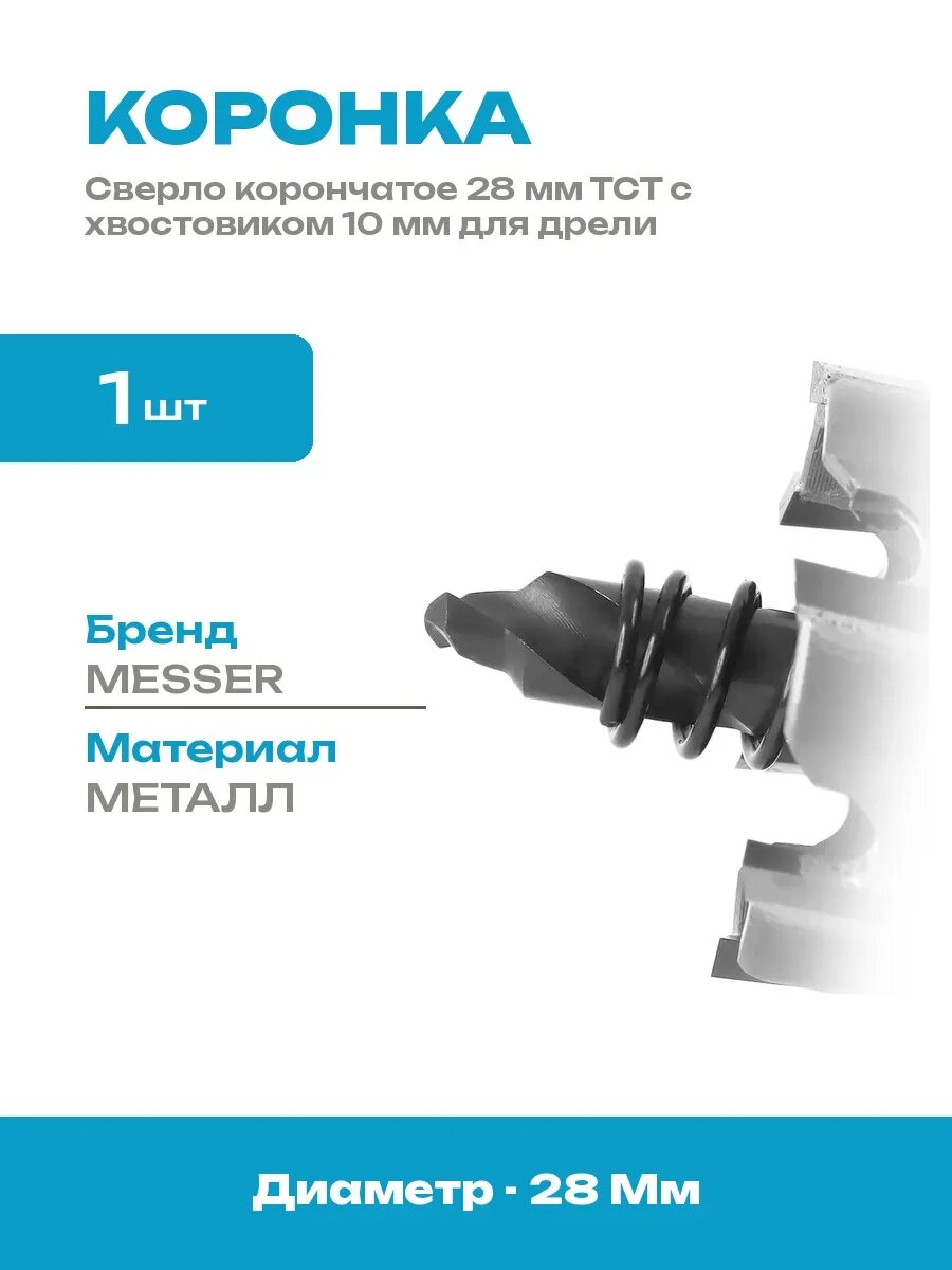 Коронка 28 мм ТСТ по металлу с центрирующим сверлом пружиной