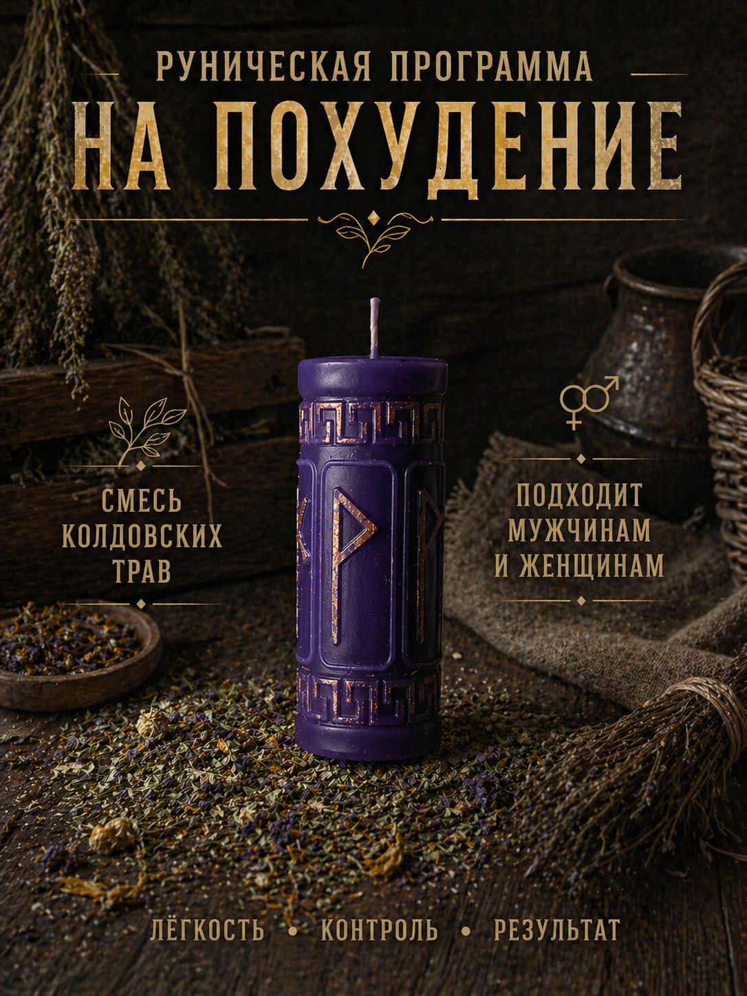 Руническая программная свеча На Похудение