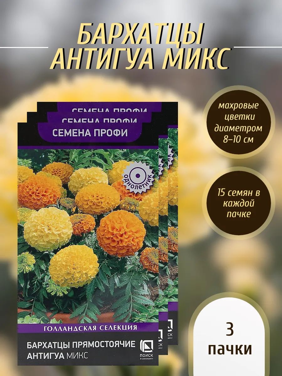 Семена, Бархатцы Антигуа Микс, 3 пачки