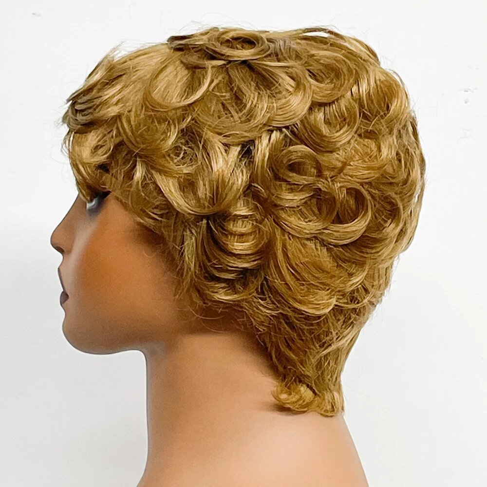 Парик A ANYTIME, Бразильские волосы Remy, короткий, вьющиеся, с челкой 30