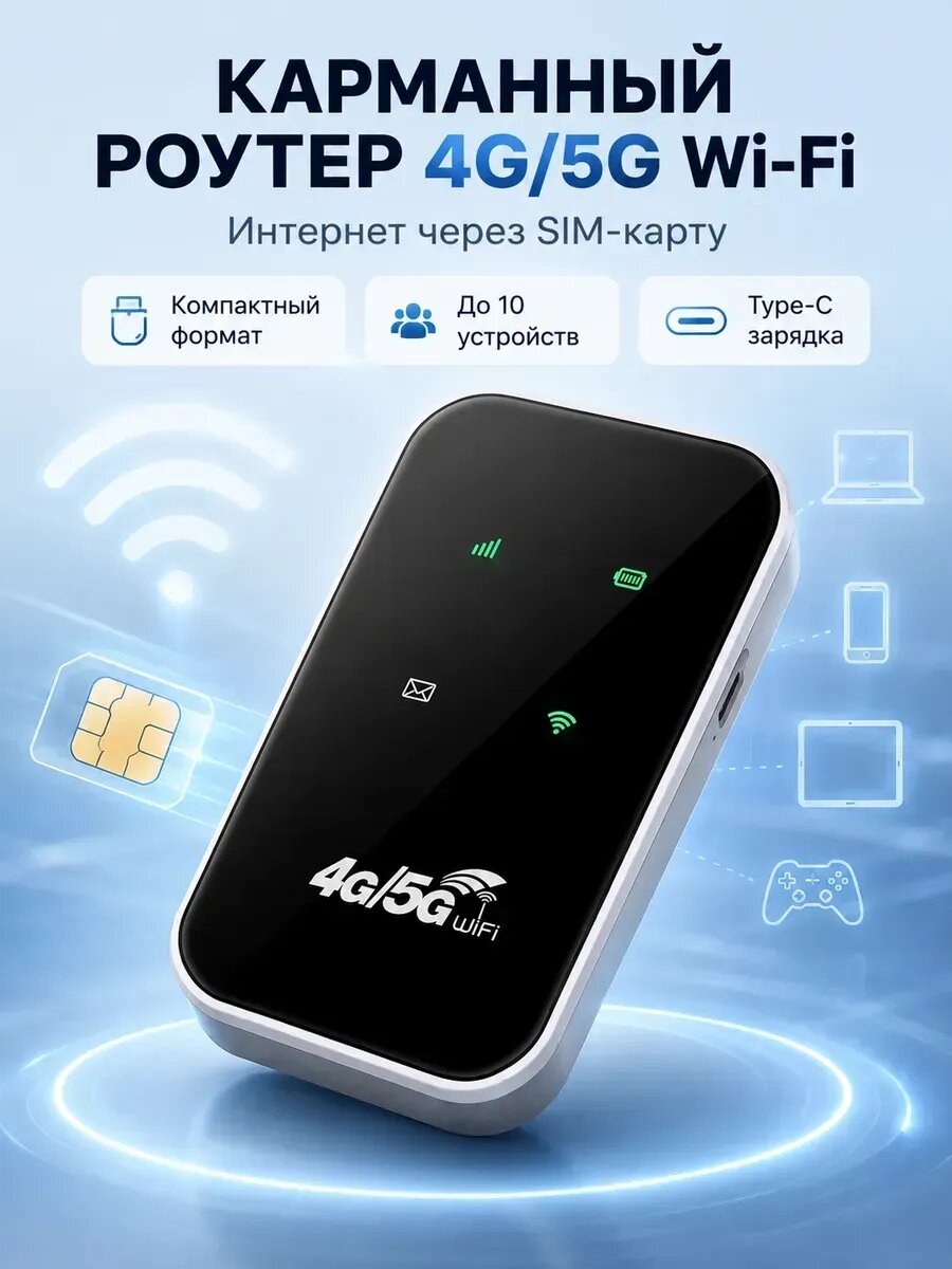 Карманный роутер Wi-Fi 4G с SIM-картой
