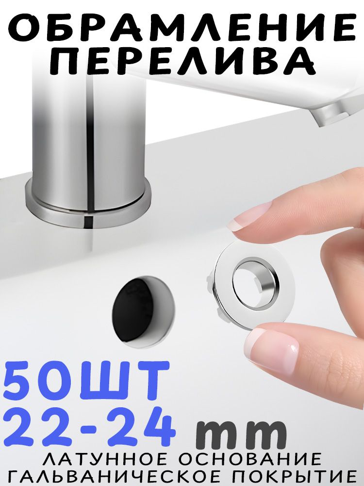 Обрамление перелива для раковины, заглушка для перелива ударопрочная хромированная 22-24мм (Гальванопластика)