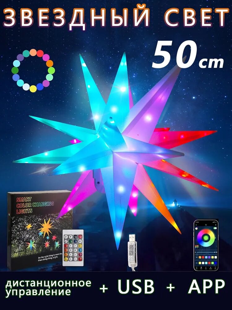 Каркасная светодиодная фигура Звезда 50 см