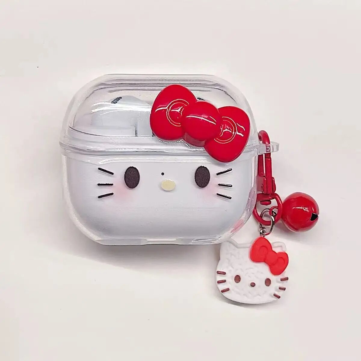 Чехол для наушников Samsung Galaxy Buds 3 Pro FE Buds3, 3D прозрачный защитный чехол с рисунком Hello Kitty Bow и брелоком