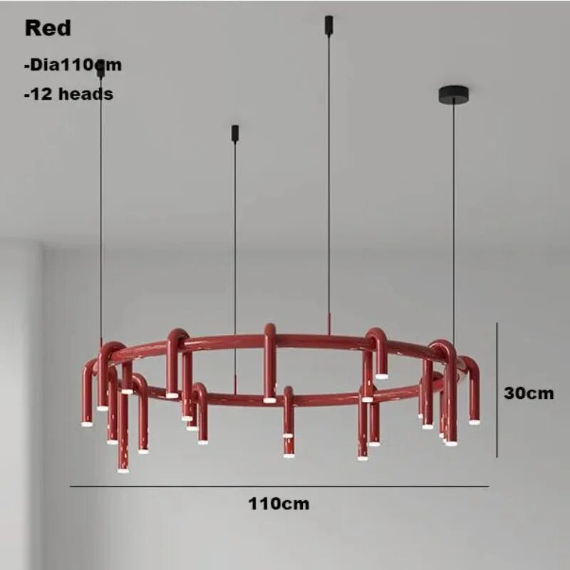 Подвесной светодиодный светильник YANKE U-образный 110cm-24 Lights-Red, Красный, Remote dimmable