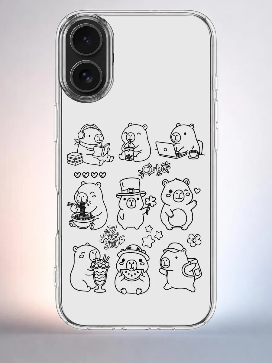 Чехол iPhone 16 капибары сценки набор силиконовый