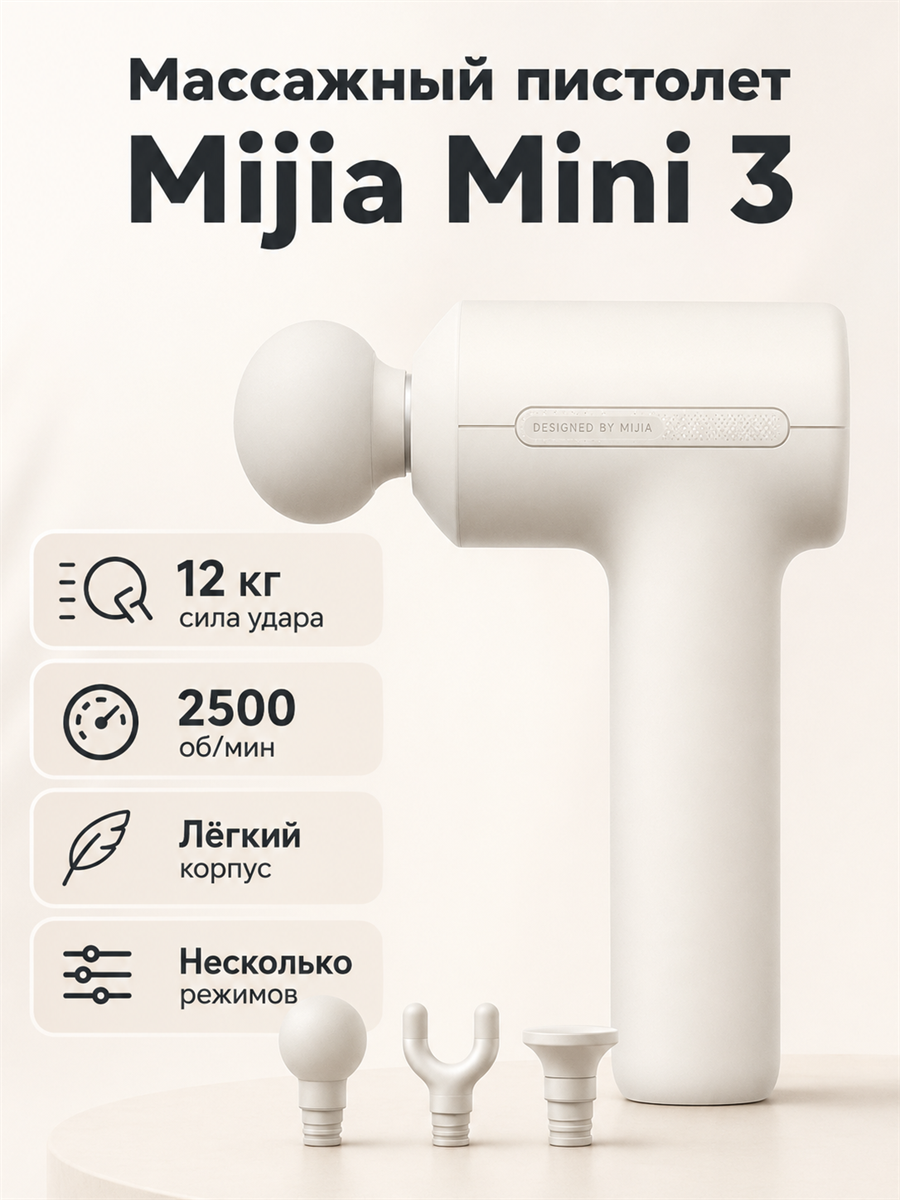 Массажер для тела перкуссионный Xiaomi Mijia Mini Fascia Gun 3 (Silver)