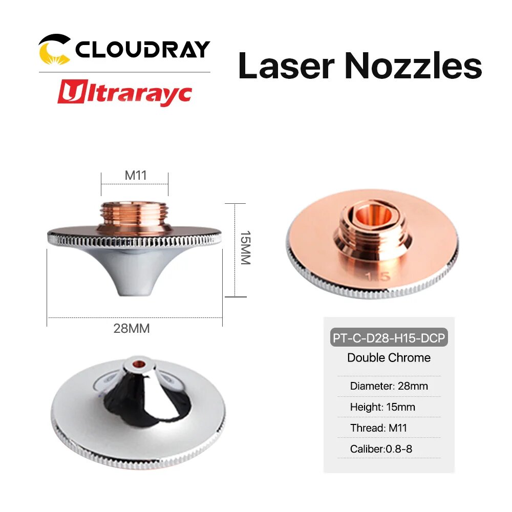 Cloudray Ultrarayc сопло лазерное D28, H15, M11, Caliber 1.5mm, Double Chrome