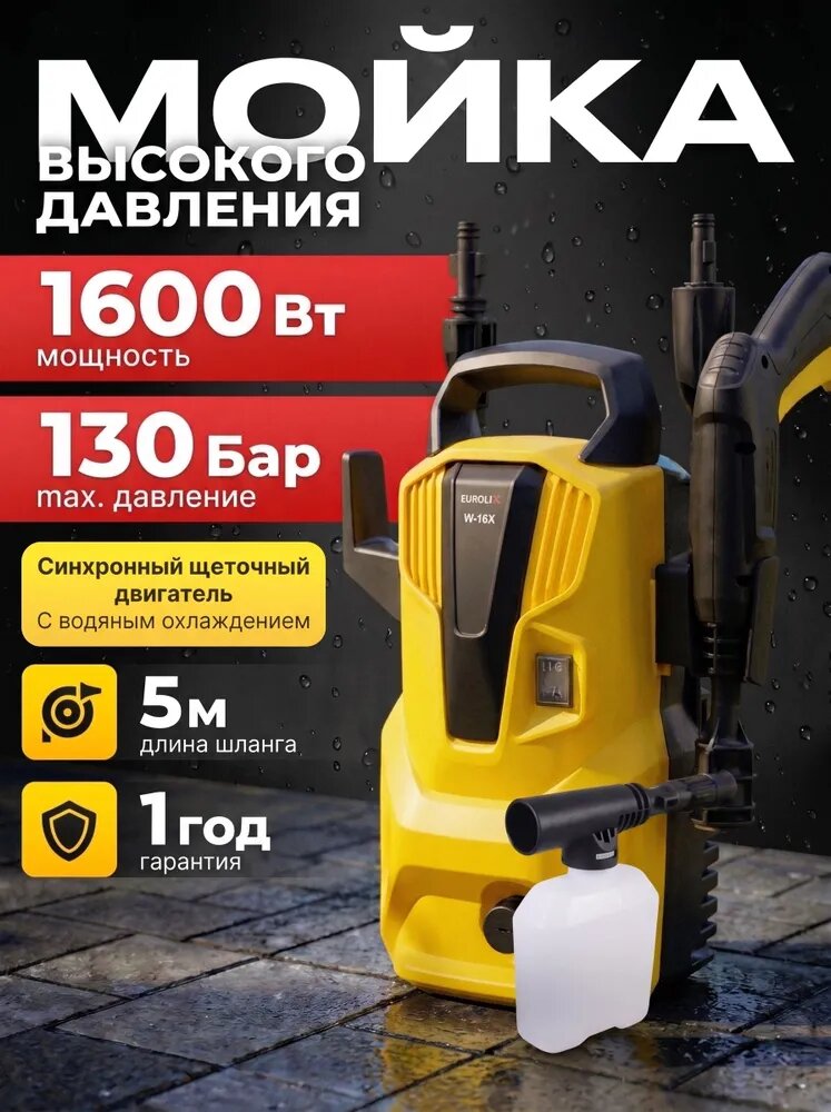 Мойка высокого давления с барабаном 130 бар, 1600вт Eurolux W-16X