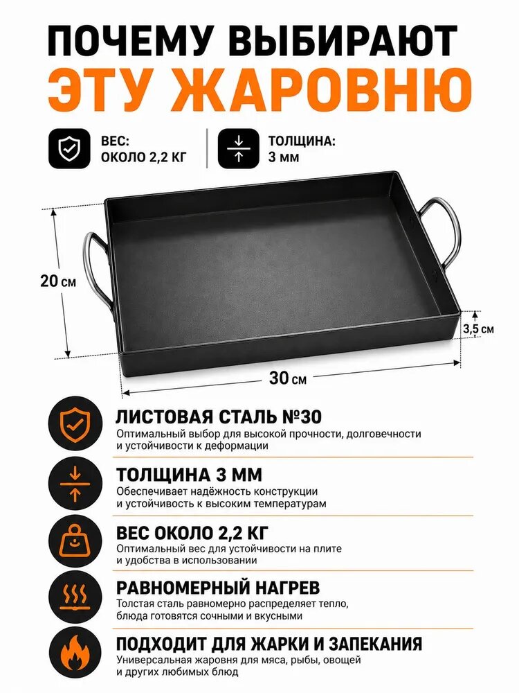 Сотейник, чугун, 20 см x 13 см x 23 см, для газовой и электрической плиты — фото 1