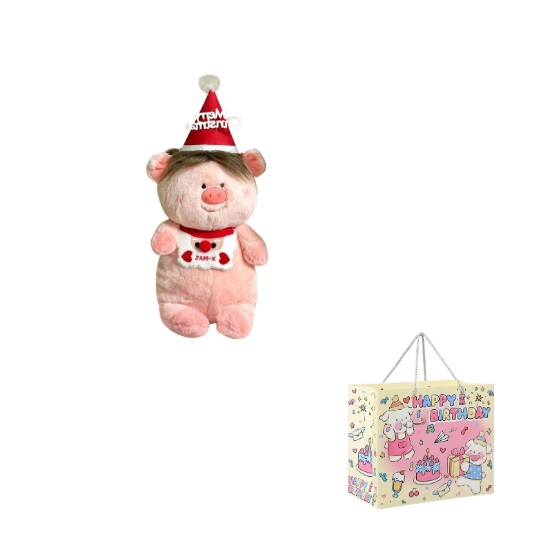 Плюшевые куклы унисекс YUOU Haircut Pig+Christmas Hats+Red Nose Bib, 45CM EU