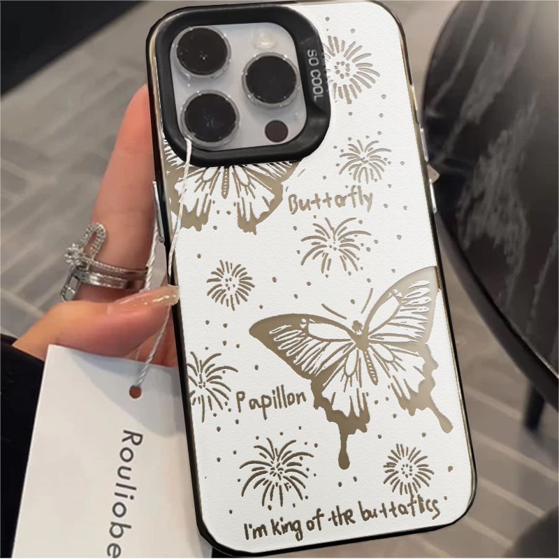 Чехол на Айфон 17 / iPhone 17 бабочка черный С принтом Антиударный