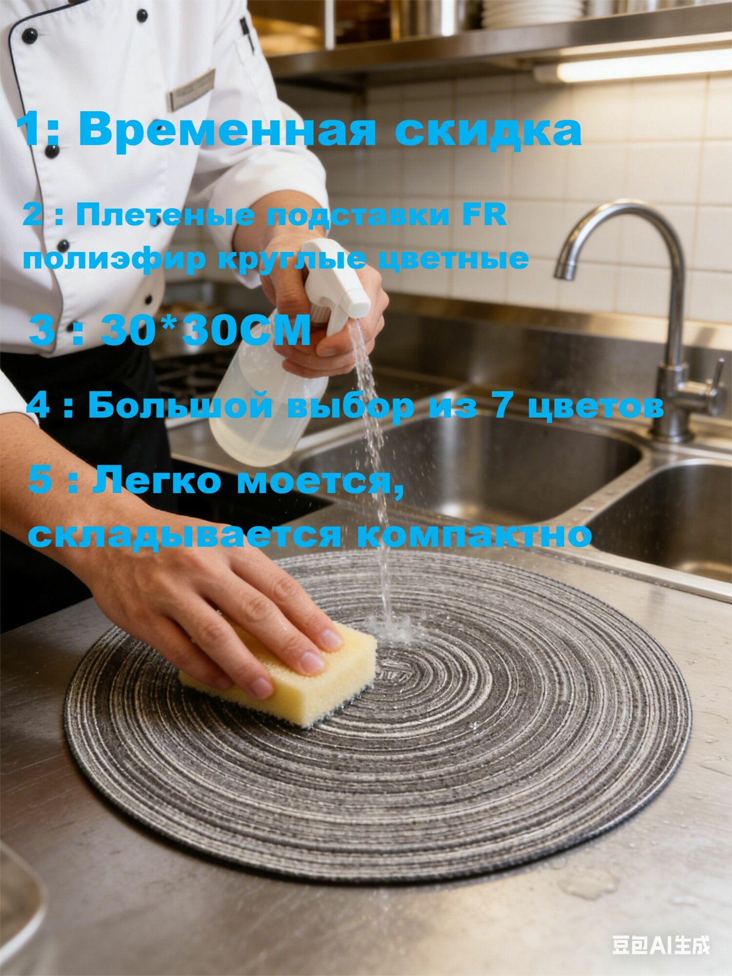 HOUSEHOLD ELIS Салфетка сервировочная 30x30 см 1 шт полиэстер fr черно-серый