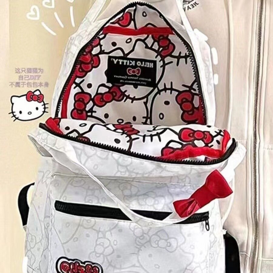 Черный рюкзак Hello Kitty, мультяшная студенческая дорожная сумка для хранения вещей
