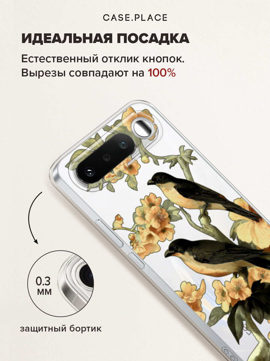 Силиконовый чехол на Realme 16 / Реалми 16 с принтом Ветвь с птицами — фото 1