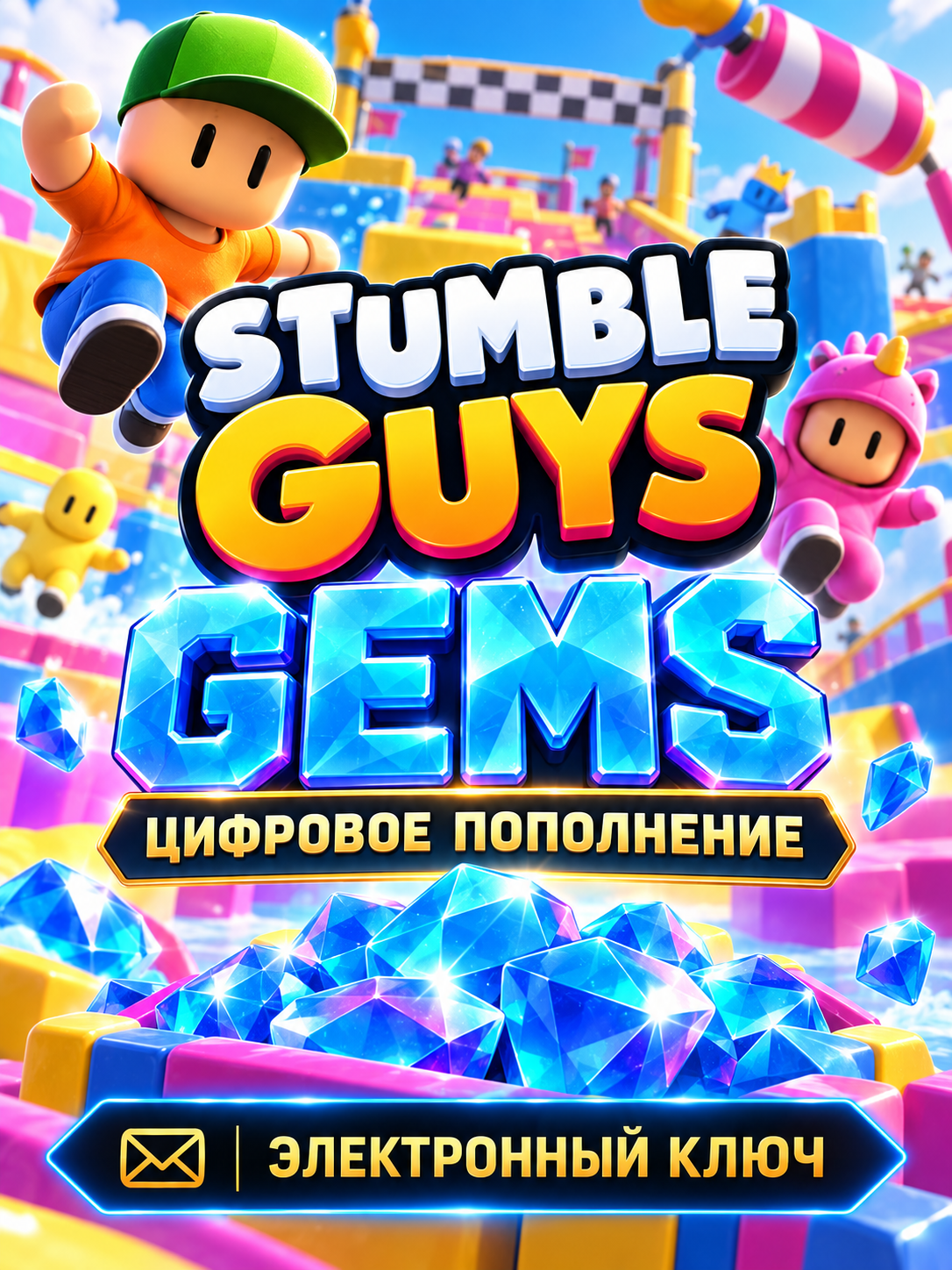 Игровая валюта Stumble Guys - Crate of Gems (1600 Gems + 75 Tokens), электронный ключ