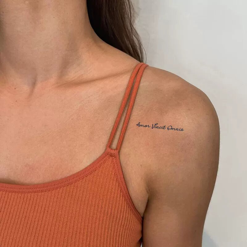 GATTOO Amor Vincit Omnia Водонепроницаемая временная татуировка, латинская фраза, 2 недели ношения, без блеска, размер