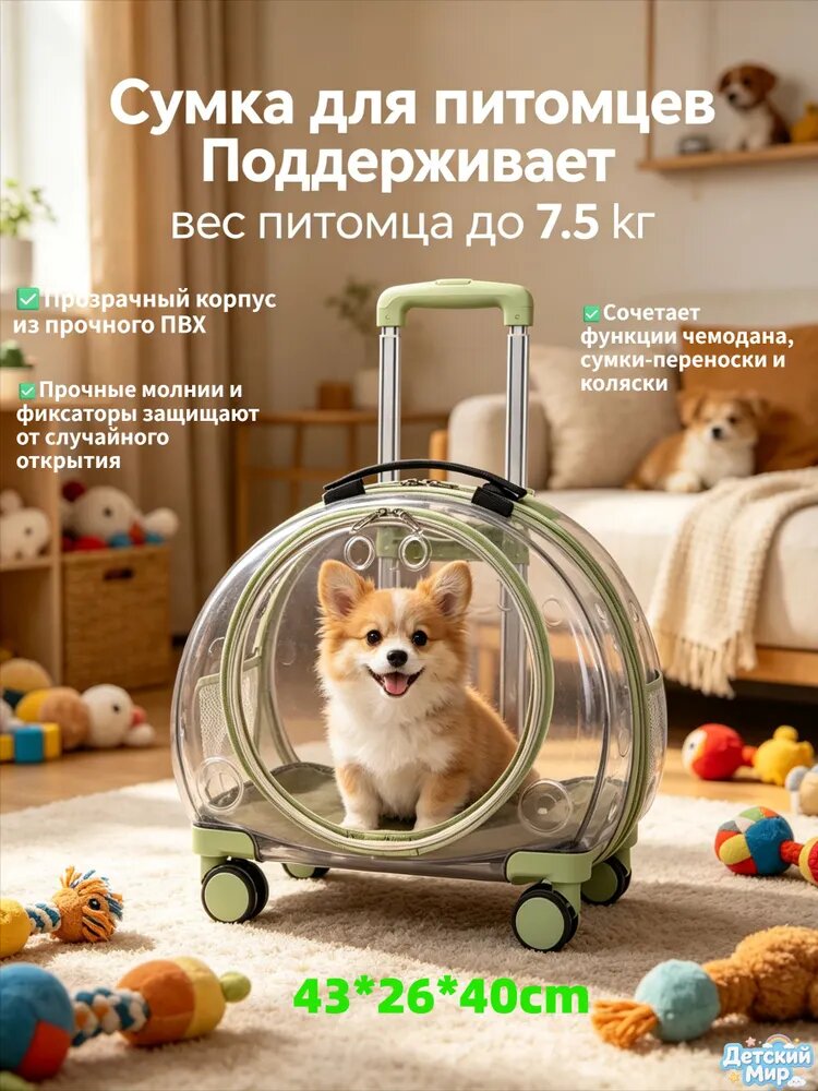 Новая многофункциональная переноска для животных 3-в-1: ее можно толкать, тянуть, носить на плече или нести в руке.