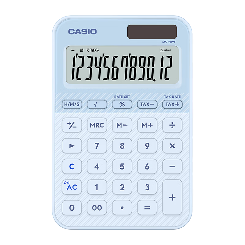CASIO MS-20YC 12-разрядный калькулятор с большим экраном, двойным питанием и тихой работой в макарон-синем