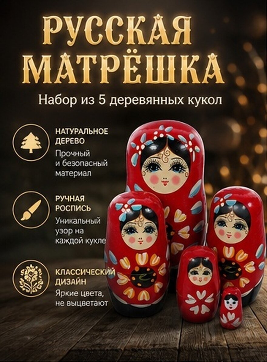 Набор Из 5 Штук Деревянных Расписных Матрёшек Ручной Работы Игрушки Для Дома 11 50X6 00X6 00Cm
