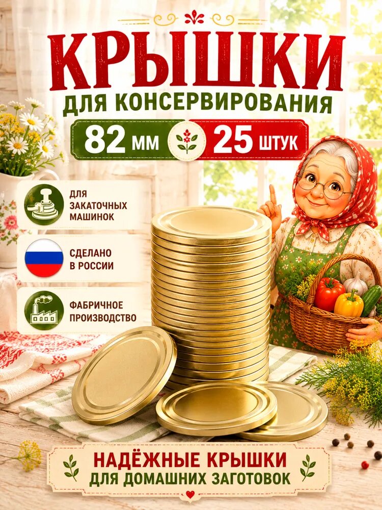 Крышка для банки закаточная 8.2 см 25 шт жесть