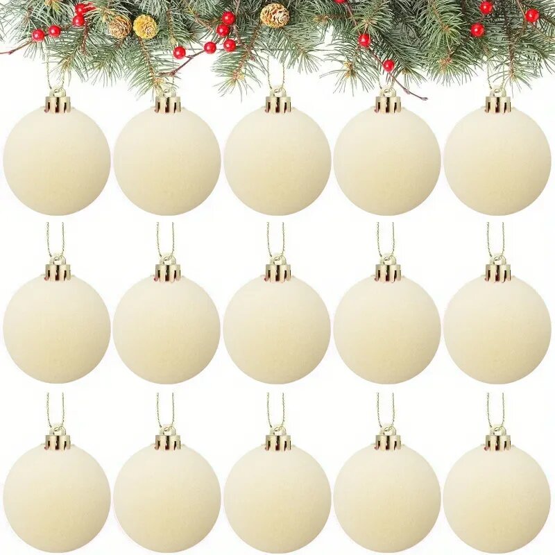 Флокированные бархатные елочные шары красные Бежевый, 15pcs