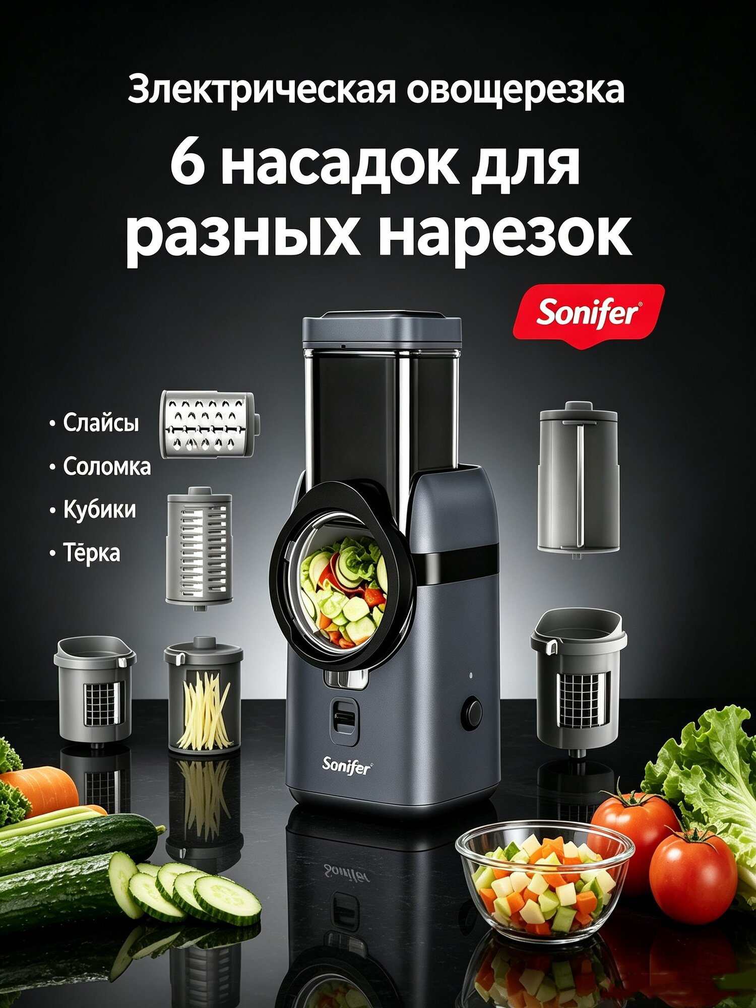 Бытовая электрическая овощерезка многофункциональная, измельчение и нарезка картофеля, овощей для дома