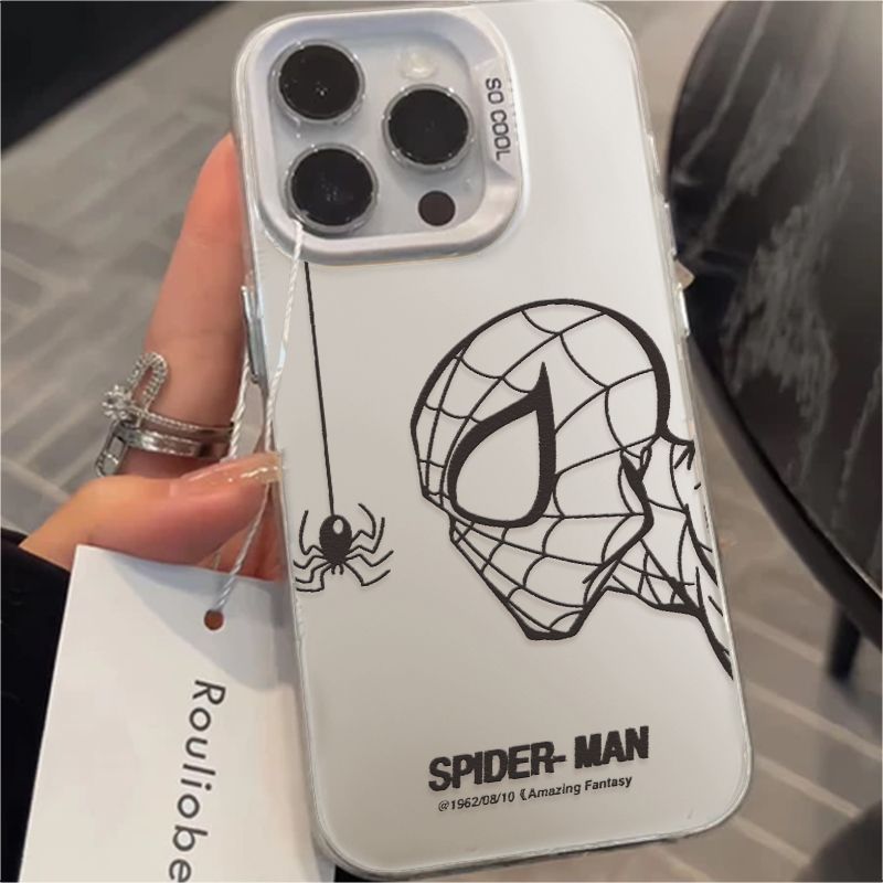 Чехол на Айфон 16 / iPhone 16 белый с маской человека-паука, новинка ударопрочный антицарапинный защитный чехол