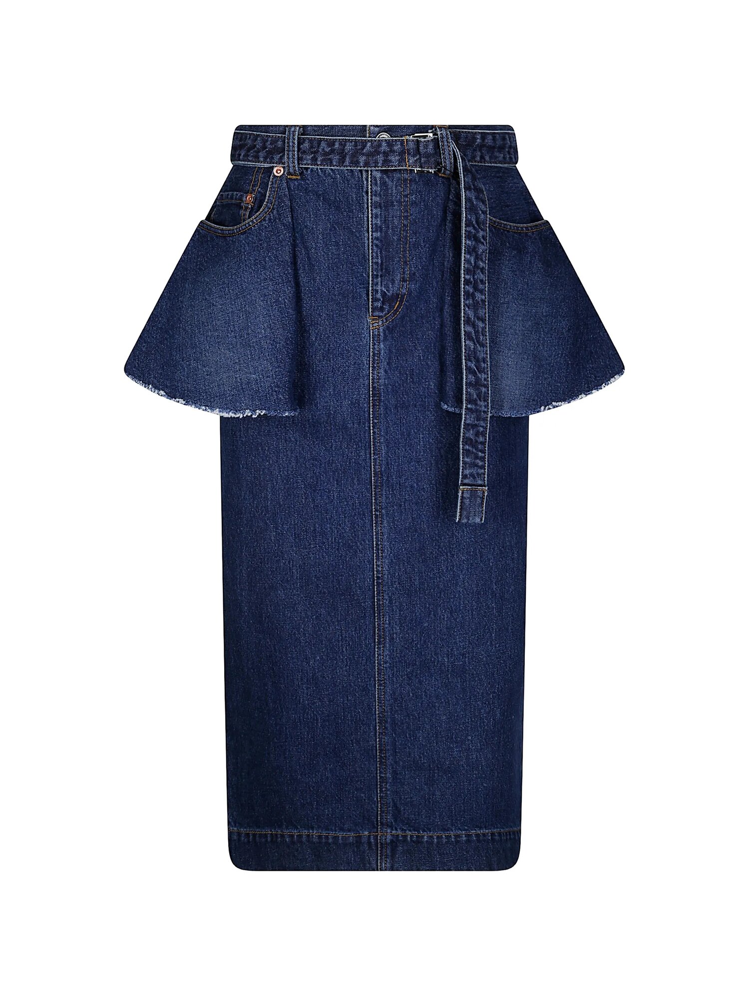 Юбка Sacai Peplum-waist belted midi skirt