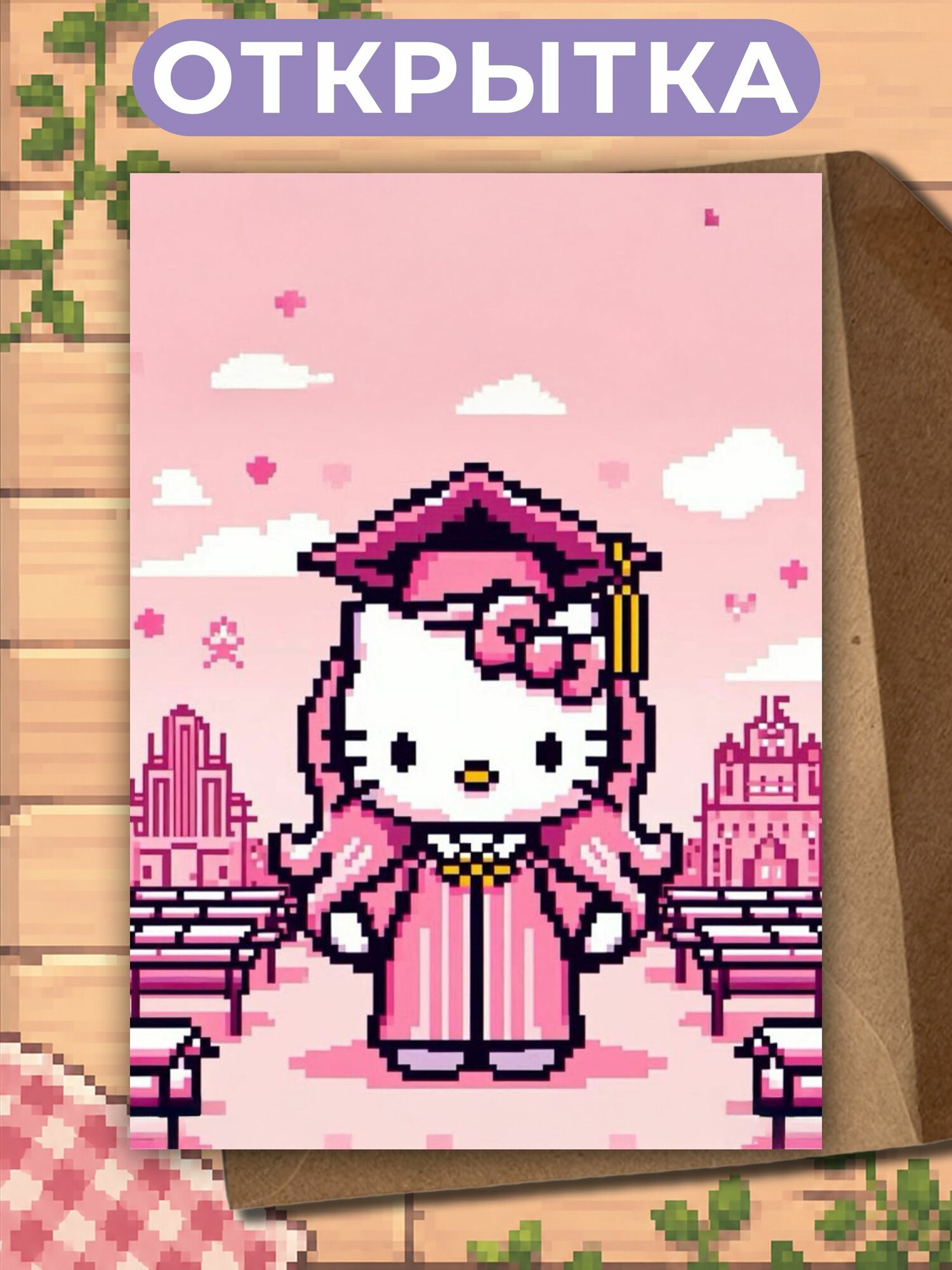 Открытка "Hello Kitty" - 1 сентября, День учителя, начало учебного года, выпускной