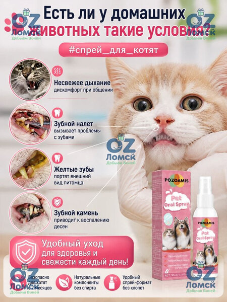 Спрей для ухода за полостью рта собак и кошек, очищение рта и свежесть дыхания, натуральный удобный спрей для щенков и