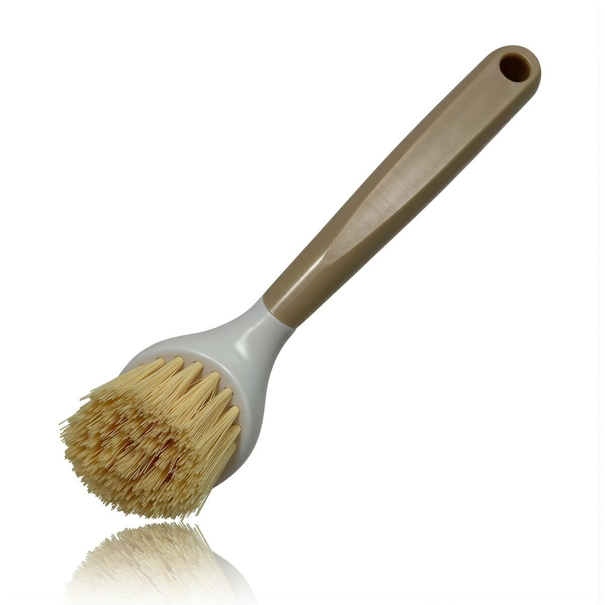 Щетка для мытья кухонной посуды размер 22 сантиметра вес 72 грамма деревянная ручка нейлоновая щетина подвесное отверстие для быстрого высыхания удаление застарелого жира при уборке