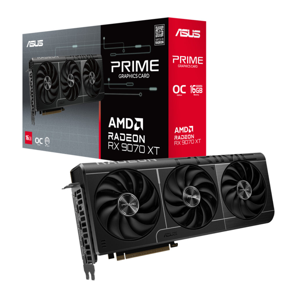 Видеокарта ASUS Prime Radeon RX9070, 16 Гб, 3 вентилятора, GDDR6, 2.5 слота