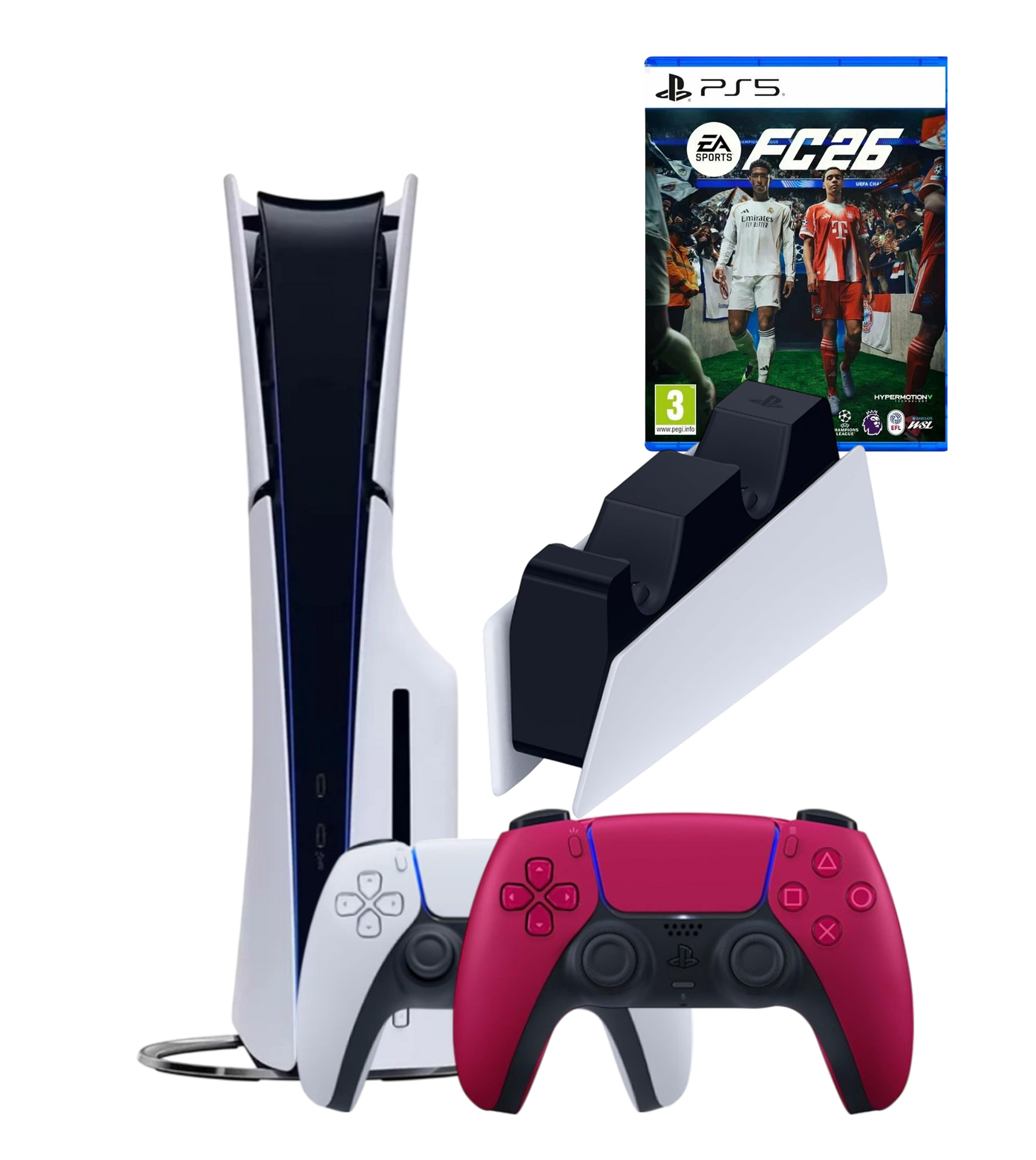 Игровая приставка Sony PS5 Slim + 2й геймпад красный + игра FC26 + зарядная станция