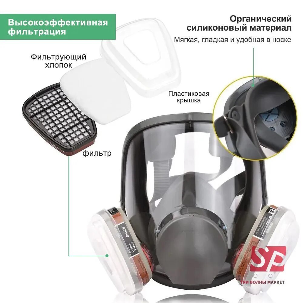 Противогаз полнолицевой FFP3, комплект 16 в 1, с сумкой для хранения — фото 1
