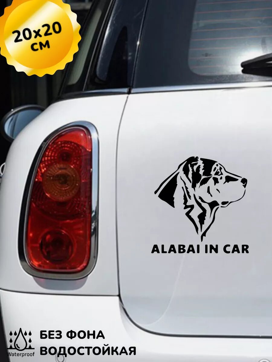 Наклейка на авто Алабай в машине Alabai in car 20Х20 см