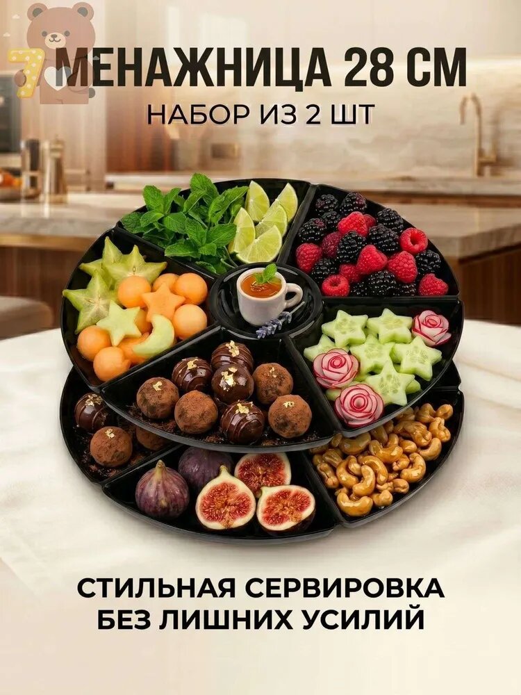 Менажница 28 см пищевой пластик 2 шт цвет черный