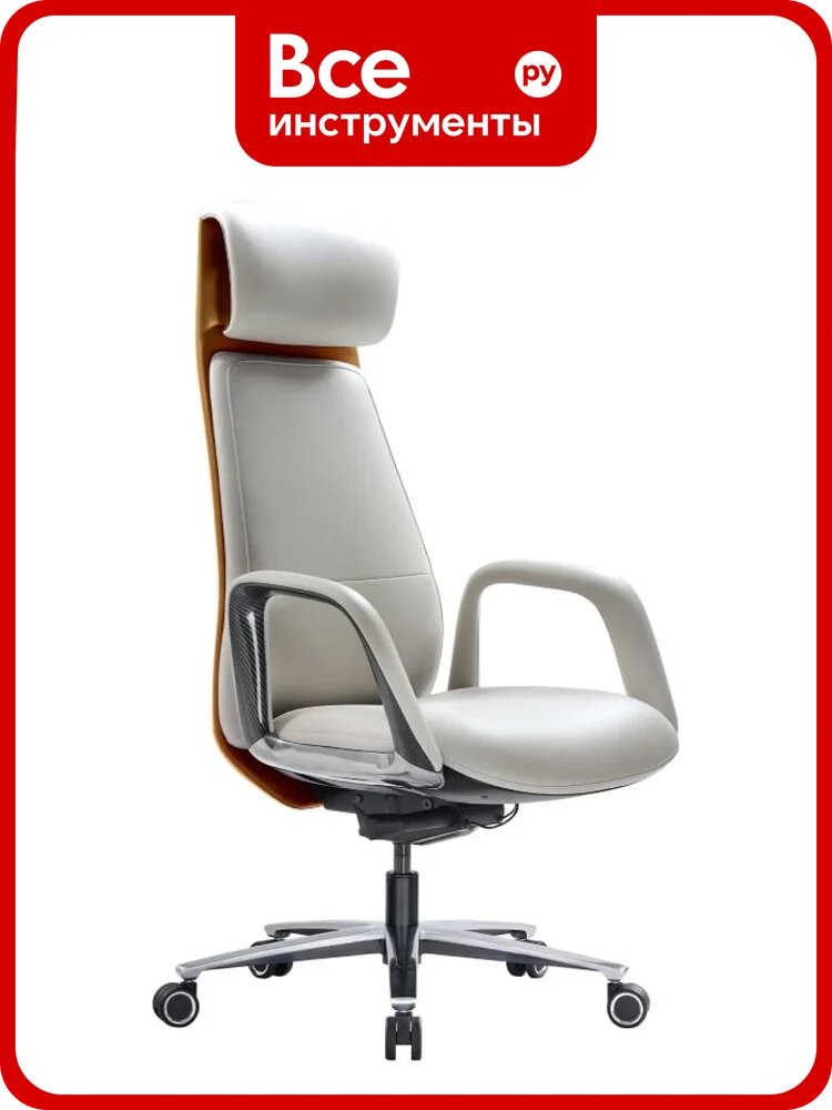 Кресло HAWASAN PREMIUM EX-820, синхромеханизм, слайдер, экокожа, белое/коричневое, 533237