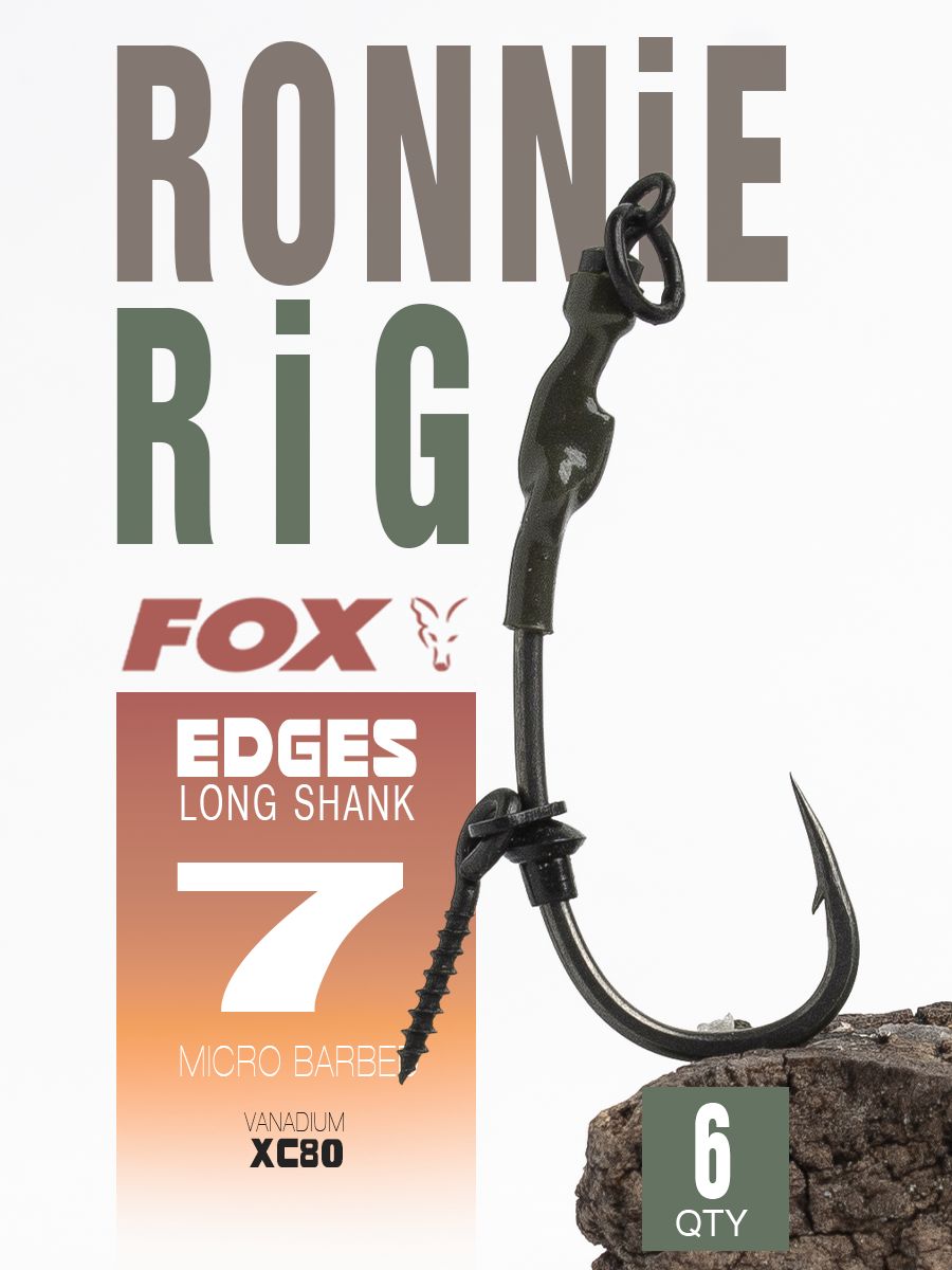 Готовый карповый монтаж Ronnie Rig FOX Long Shank, крючок №7, 6 шт