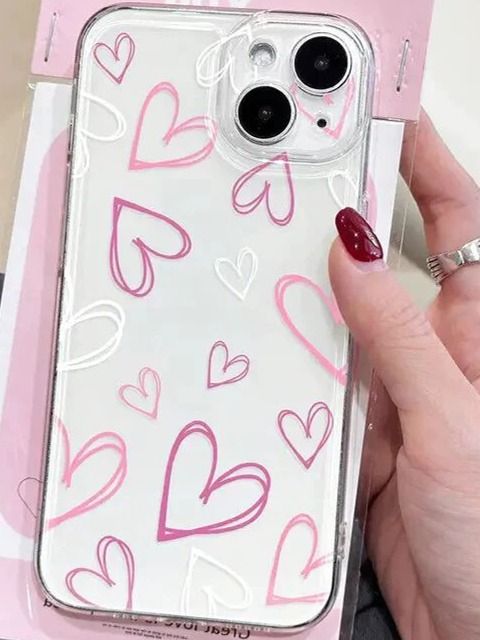 Чехол на Айфон X/XS / iPhone X/XS прозрачный cсердце с розовыми линиями